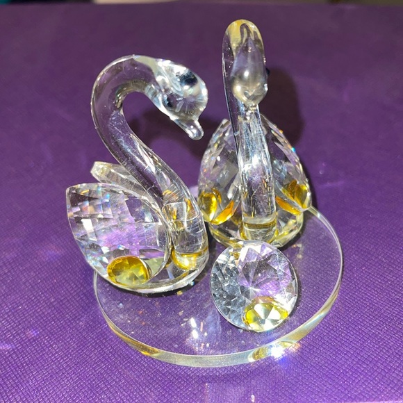 Accents | Clear And Hint Of Yellow Glass Swan Pair Display | Poshmark
